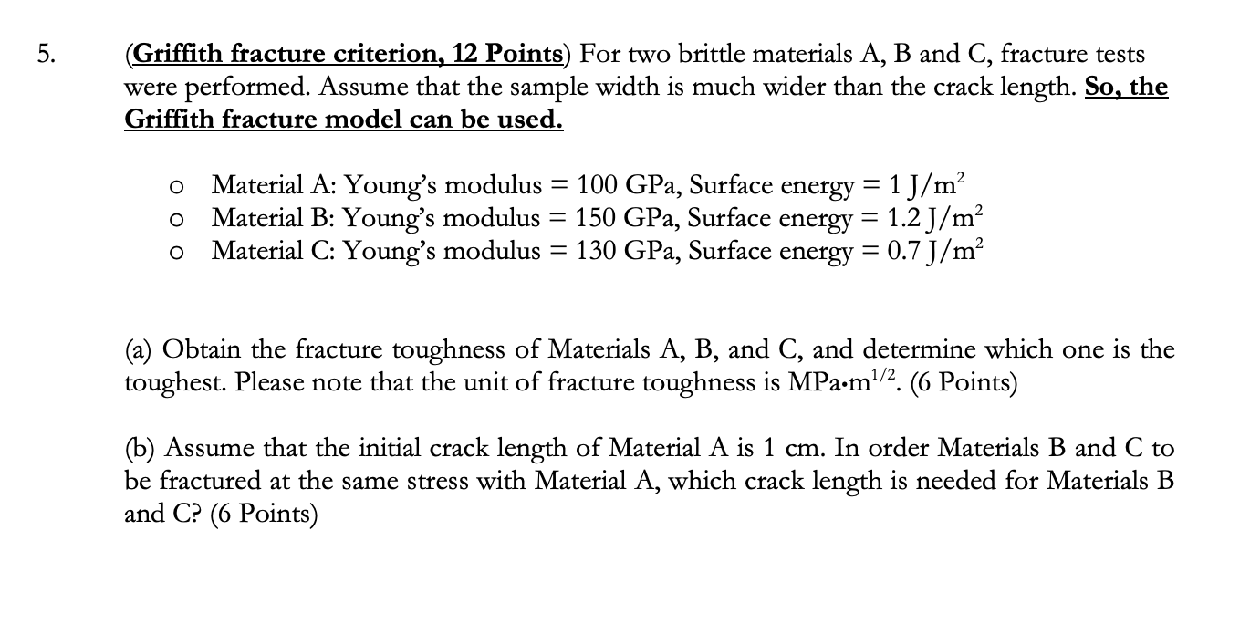 Solved (Griffith fracture criterion, 12 Points) For two | Chegg.com