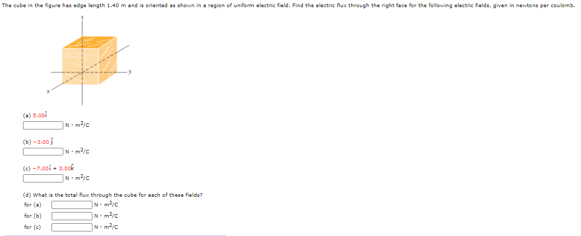 Solved The cube in the figure has edge length 1.40 m and is | Chegg.com