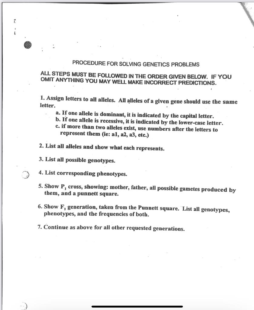 Solved PROCEDURE FOR SOLVING GENETICS PROBLEMS ALL STEPS | Chegg.com