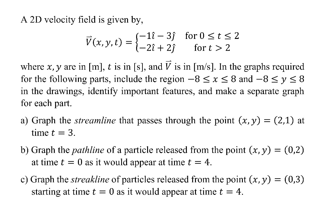 Solved = A 2D velocity field is given by, V(x, y, t) = 1-1 – | Chegg.com