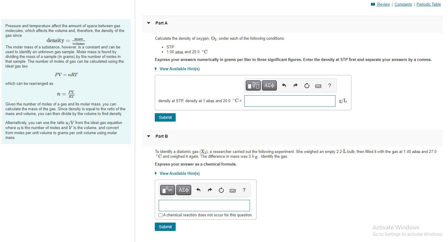 Solved Review I Constants I Periodic Table Pressure and | Chegg.com