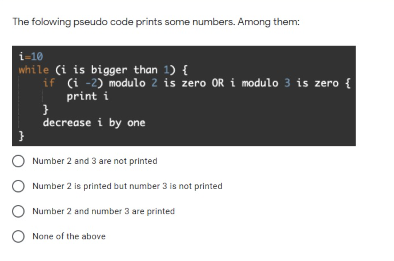 Solved The folowing pseudo code prints some numbers. Among | Chegg.com