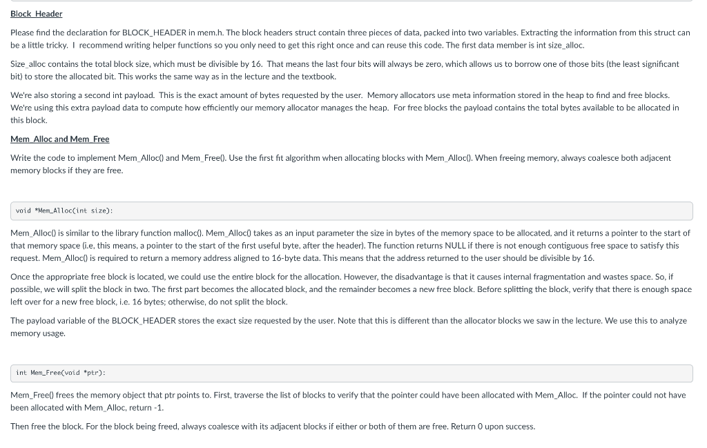 Solved ONLY MAKE CHANGES TO " mem_functions.c | Chegg.com