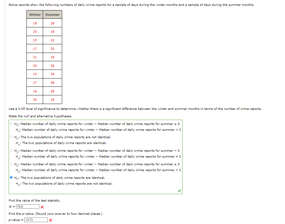 Solved Police records show the following numbers of daily | Chegg.com