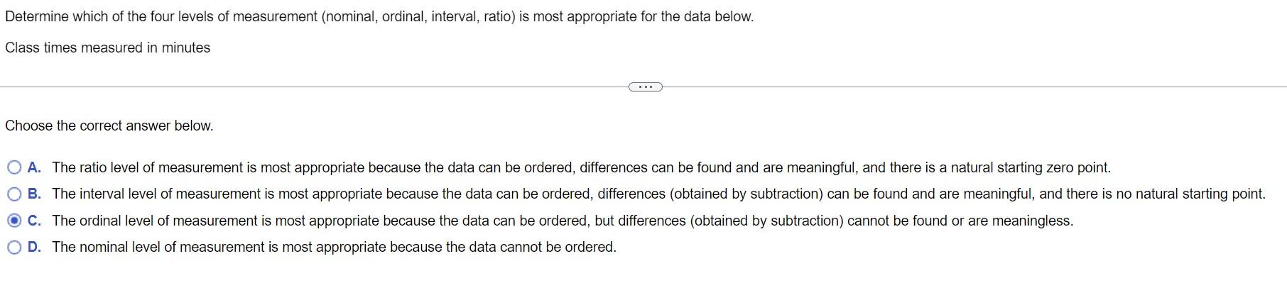 Solved Determine which of the four levels of measurement | Chegg.com