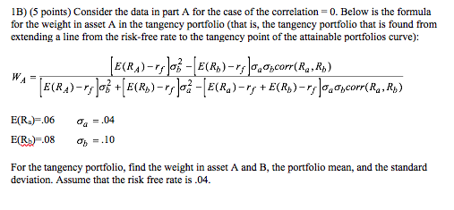 Solved 1B) (5 points) Consider the data in part A for the | Chegg.com