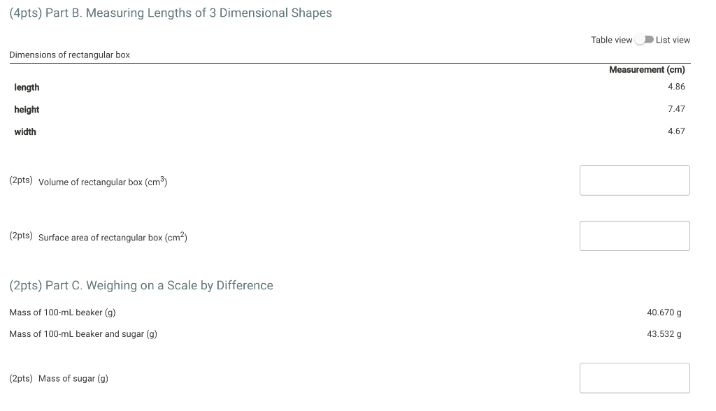 Solved (4pts) Part B. Measuring Lengths of 3 Dimensional | Chegg.com