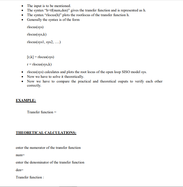 Solved 8.ROOT LOCUS FROM A TRANSFER FUNCTION AIM: To plot | Chegg.com