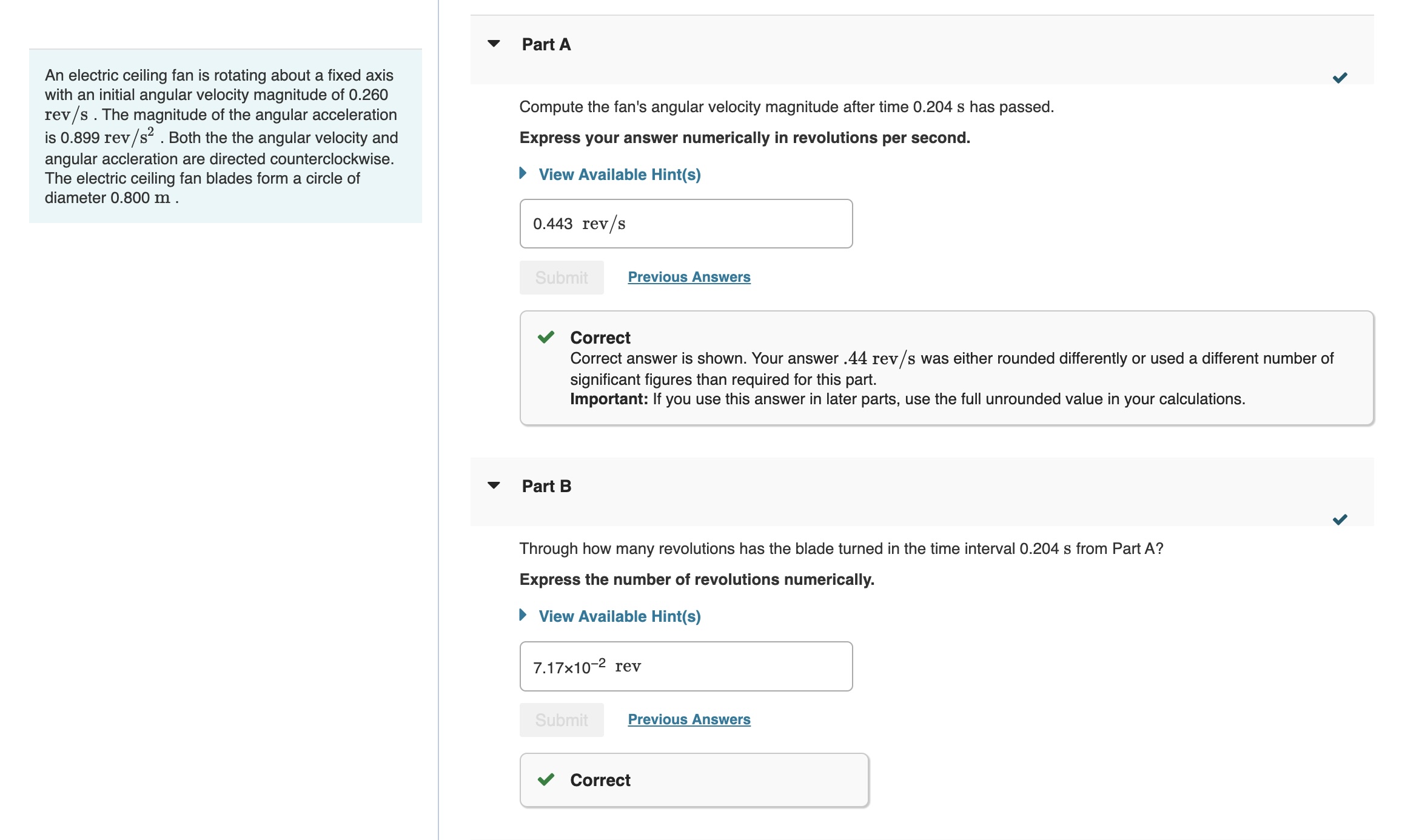 An electric ceiling fan is rotating about a fixed | Chegg.com