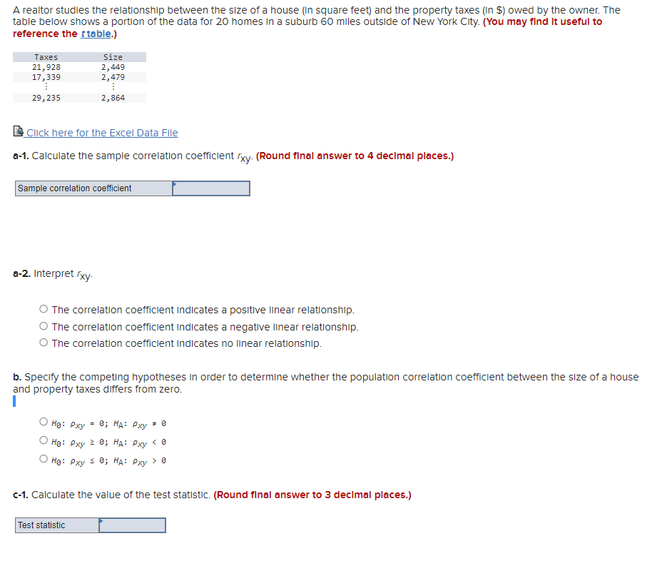 Solved A realtor studies the relationship between the size | Chegg.com