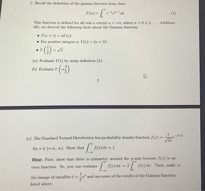 Solved Recall the definition of the gamma function from | Chegg.com
