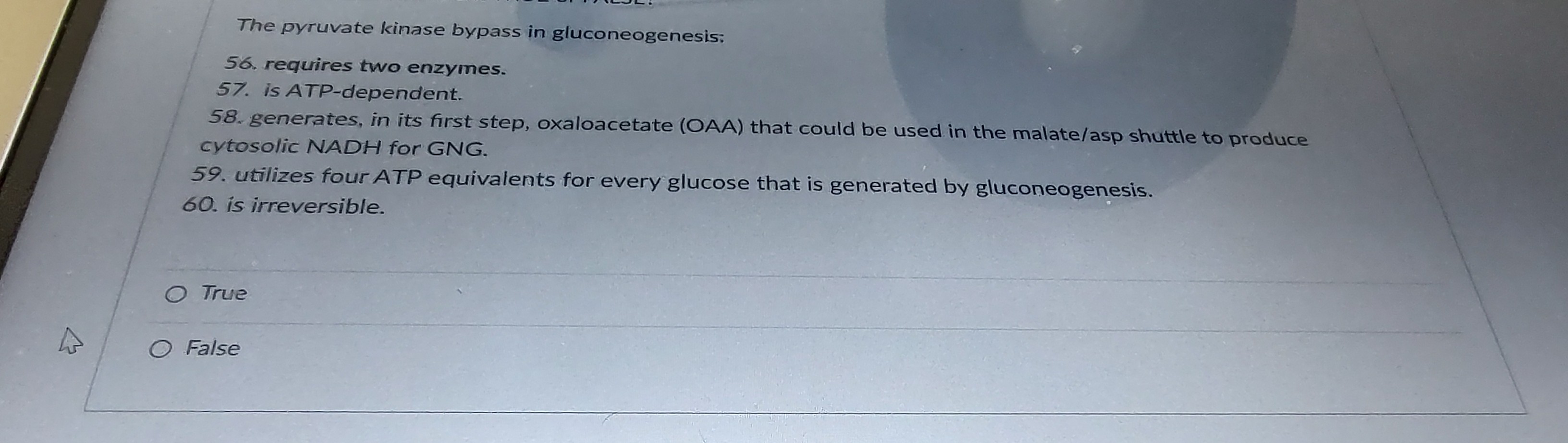 Solved The pyruvate kinase bypass in gluconeogenesis: 56. | Chegg.com