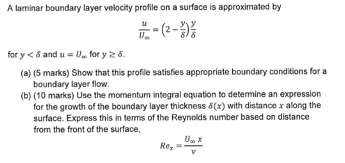Solved A laminar boundary layer velocity profile on a | Chegg.com