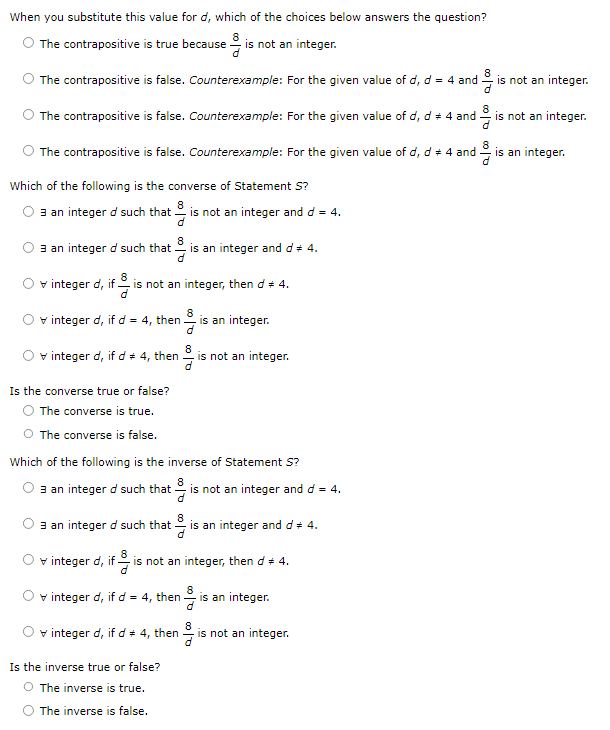 Solved Let Statement S be the following. ∀ integer d, if d8 | Chegg.com