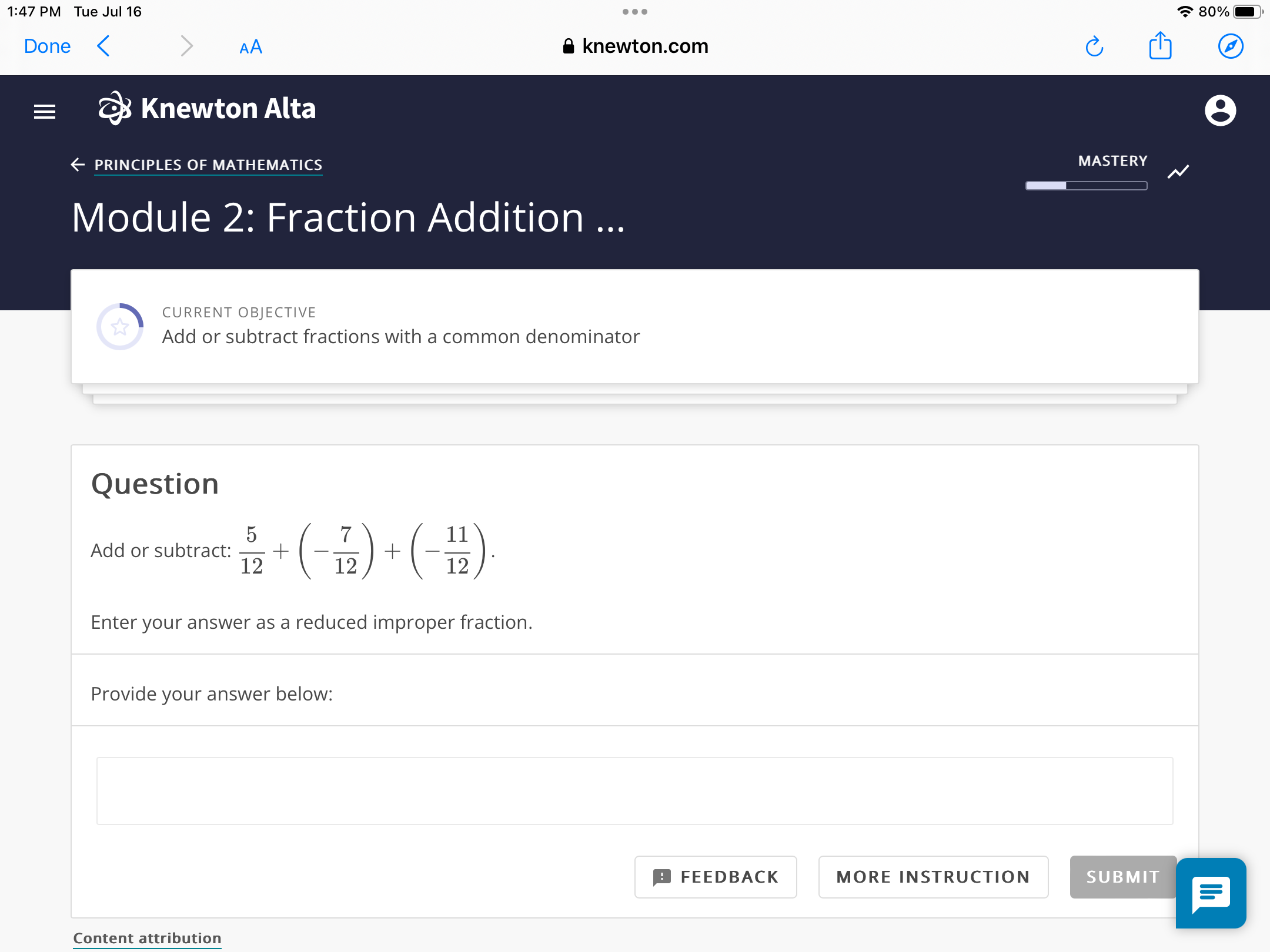 Solved QuestionAdd or subtract: 512+(-712)+(-1112).Enter | Chegg.com