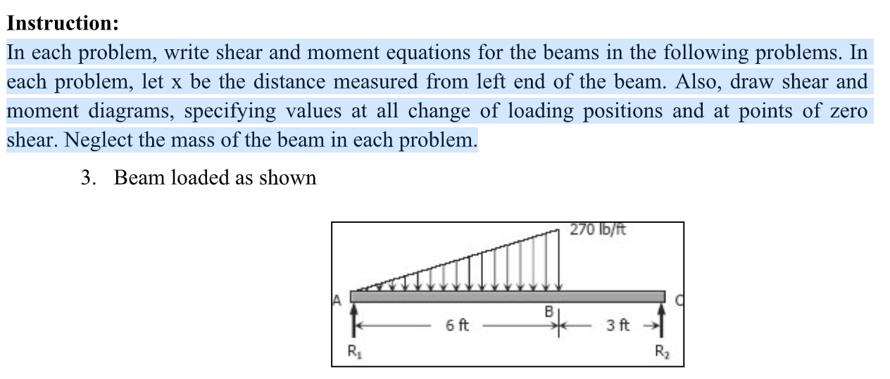 Solved Instruction: In each problem, write shear and moment | Chegg.com