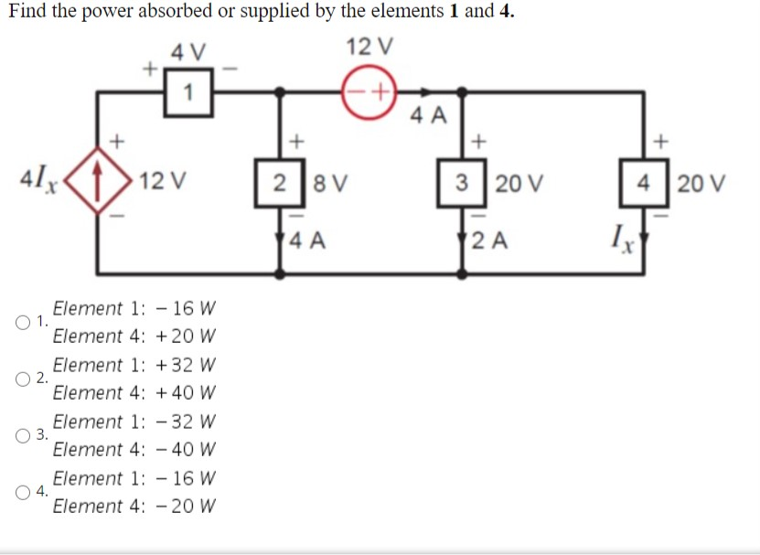 Solved Find the power absorbed or supplied by the elements 1 | Chegg.com