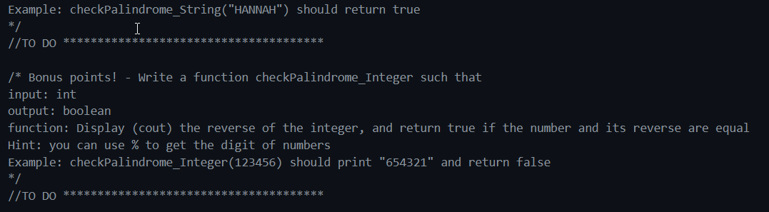 Solved Example: checkPalindrome_String("HANNAH") should | Chegg.com