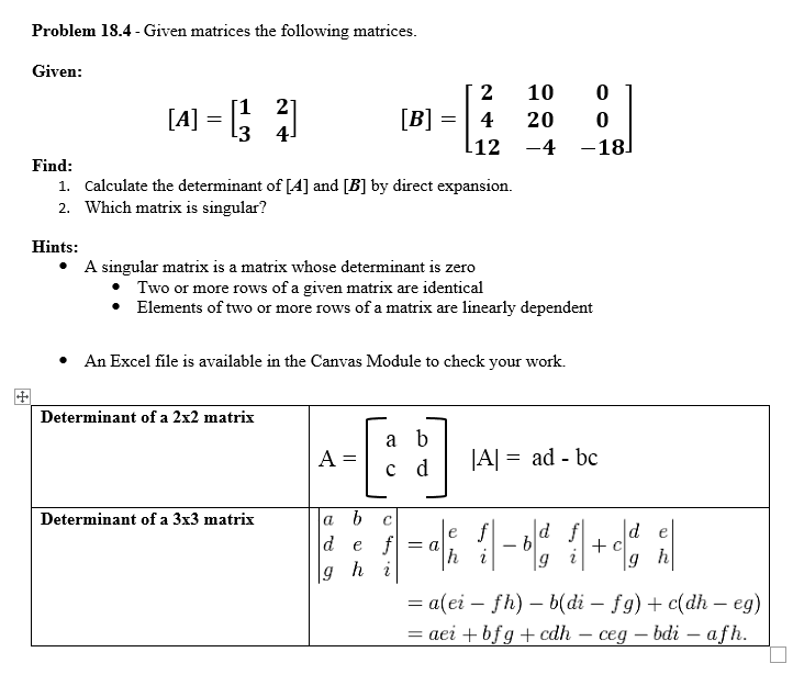 Solved Problem 18.4- Given matrices the following matrices. | Chegg.com