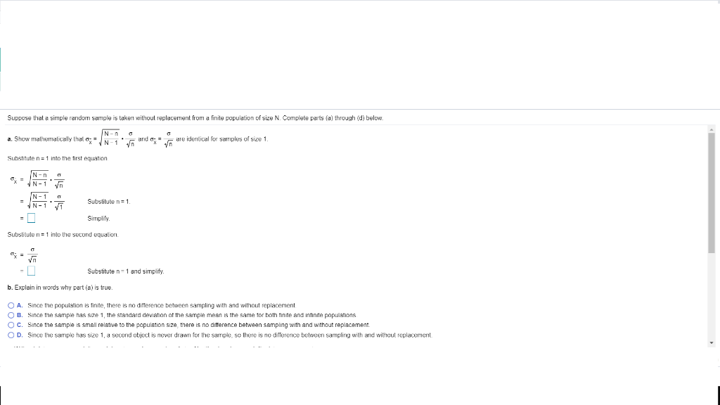 Solved s taken without replacement from a finite population | Chegg.com