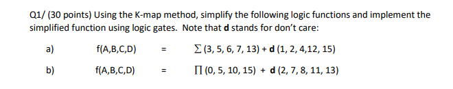 Solved Q1/ (30 points) Using the K-map method, simplify the | Chegg.com
