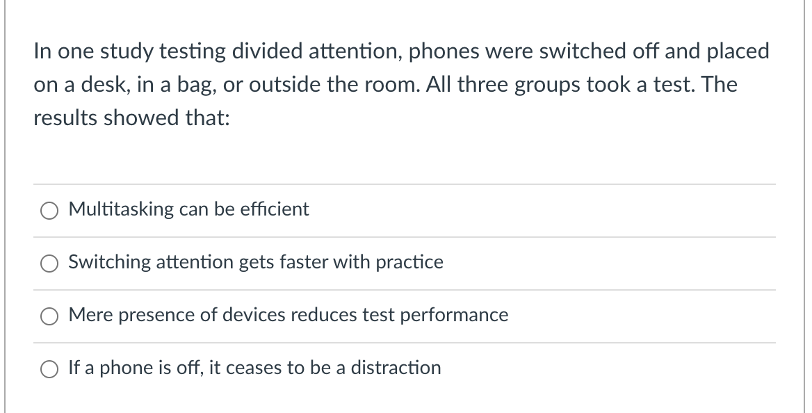 Solved In one study testing divided attention, phones were | Chegg.com