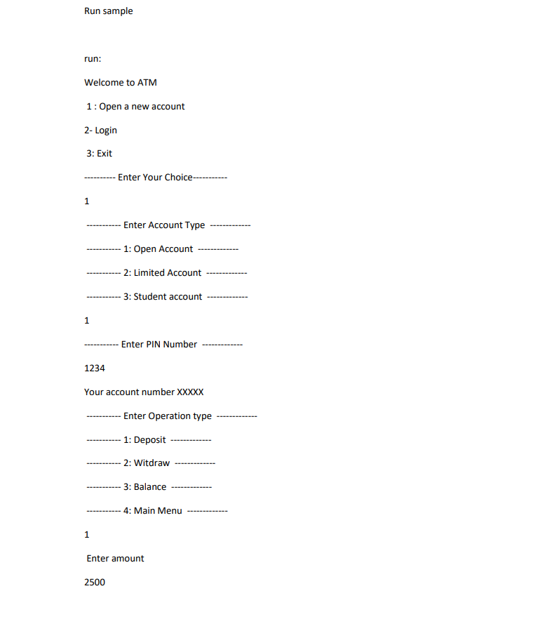 Solved Design an ATM project using java language The | Chegg.com