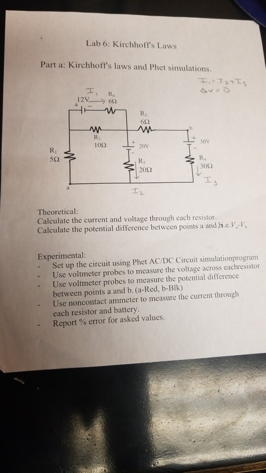 Solved Lab 6: Kirchhoff's Laws Part a: Kirchhoff's laws and | Chegg.com