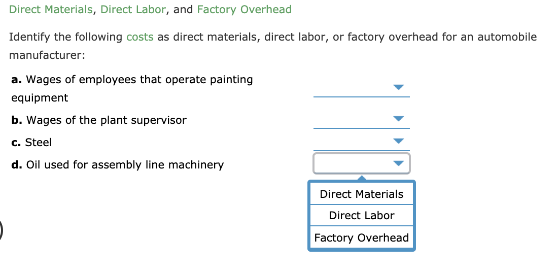 Solved Direct Materials, Direct Labor, and Factory Overhead | Chegg.com