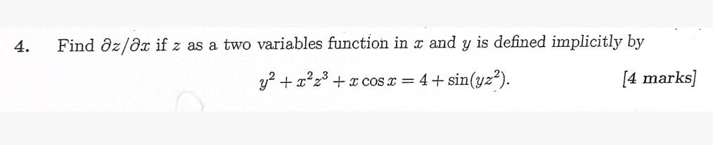 Solved 1. Find ∂z/∂x if z as a two variables function in x | Chegg.com