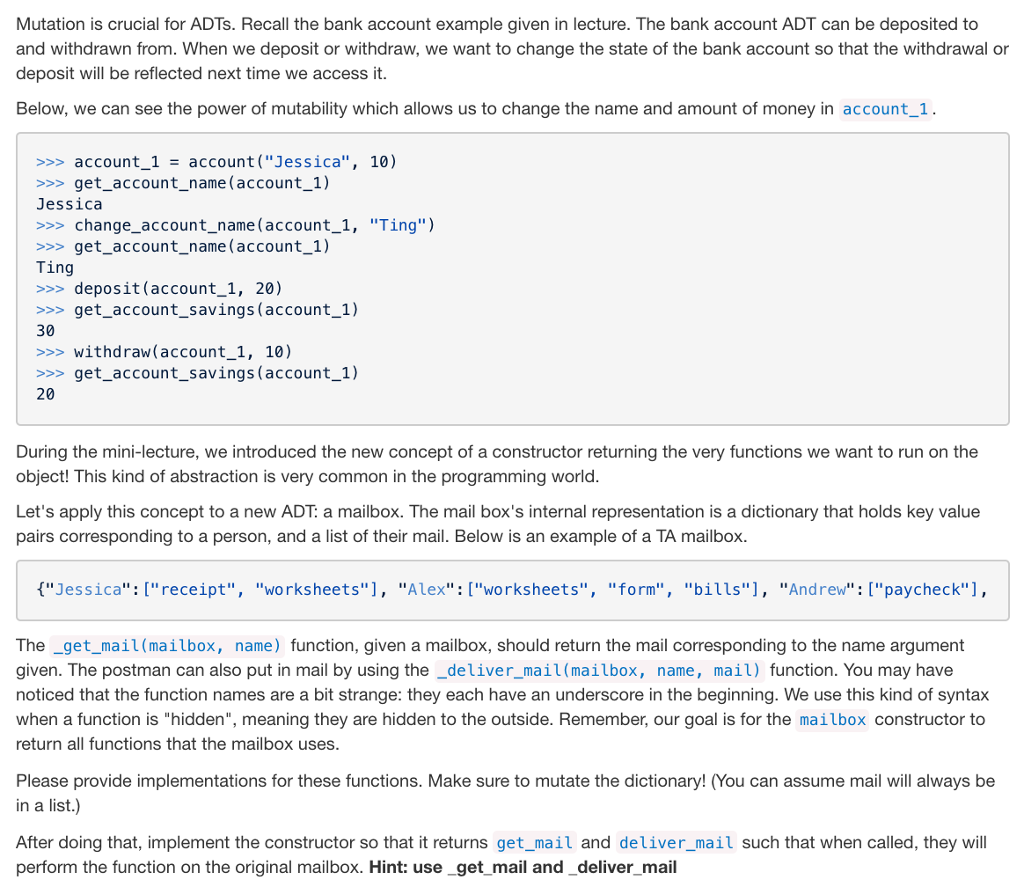 Use python to implement mailbox() along with | Chegg.com