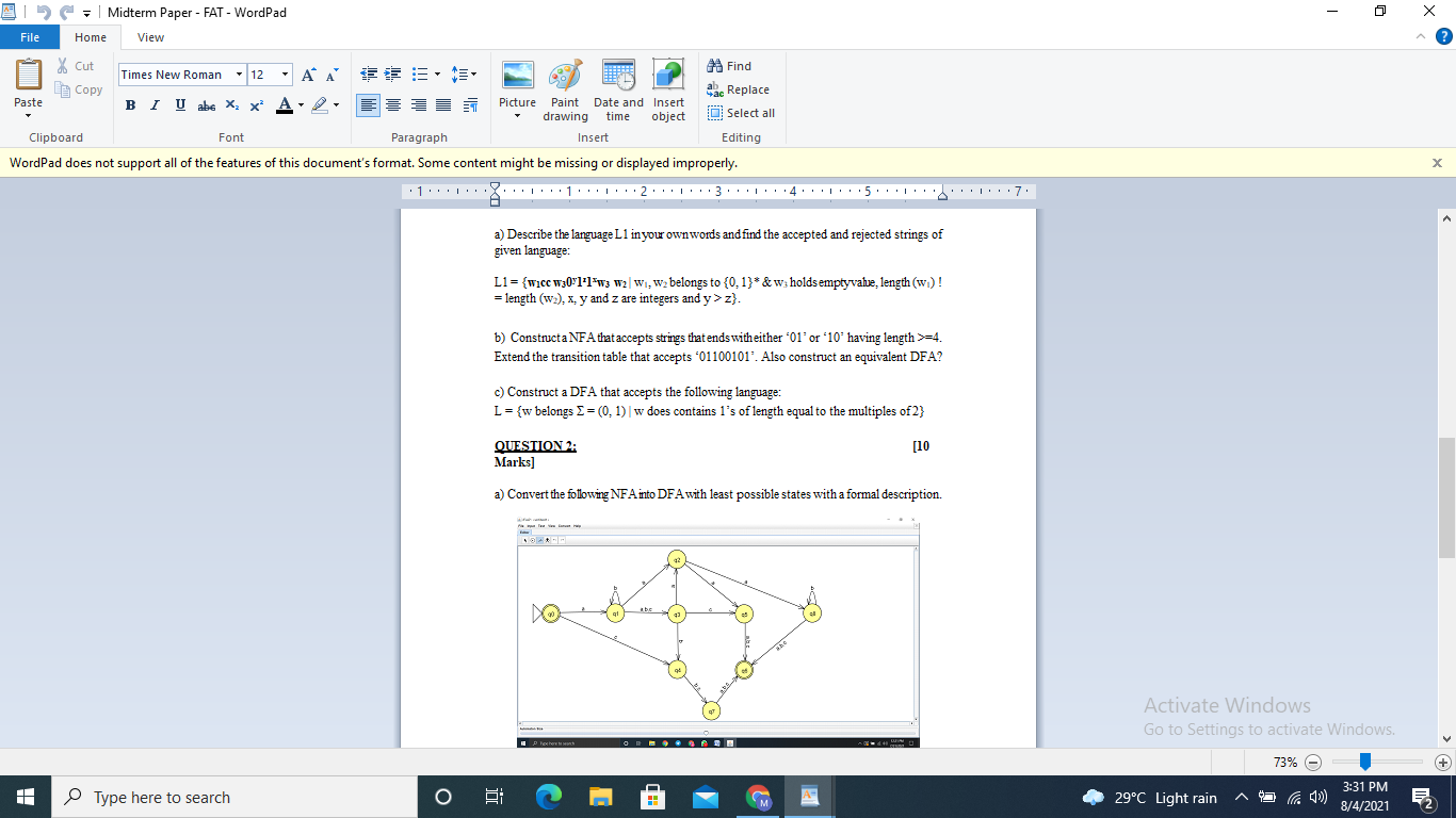 Solved - x = Midterm Paper - FAT - WordPad Home View File A? | Chegg.com