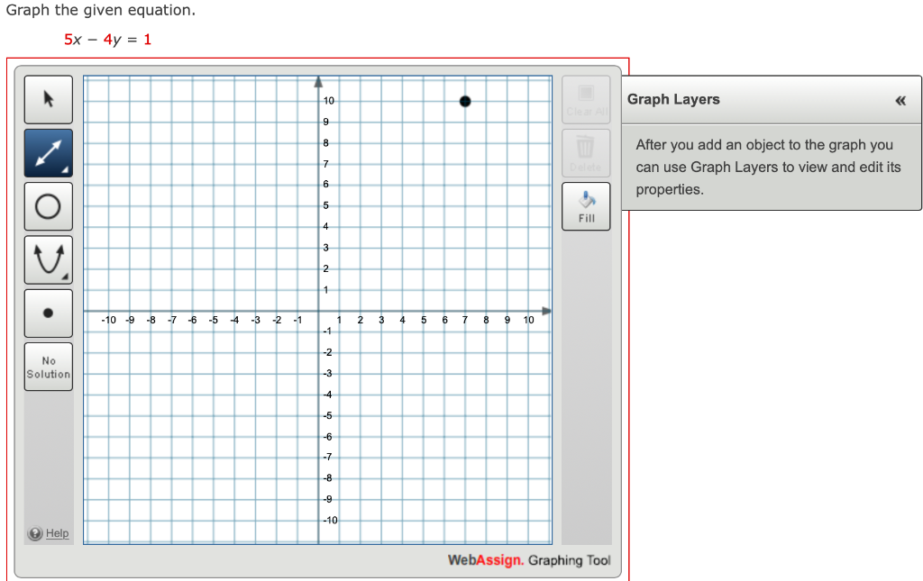 Solved Graph the given equation. 5x - 4y = 1 1 10 Graph | Chegg.com