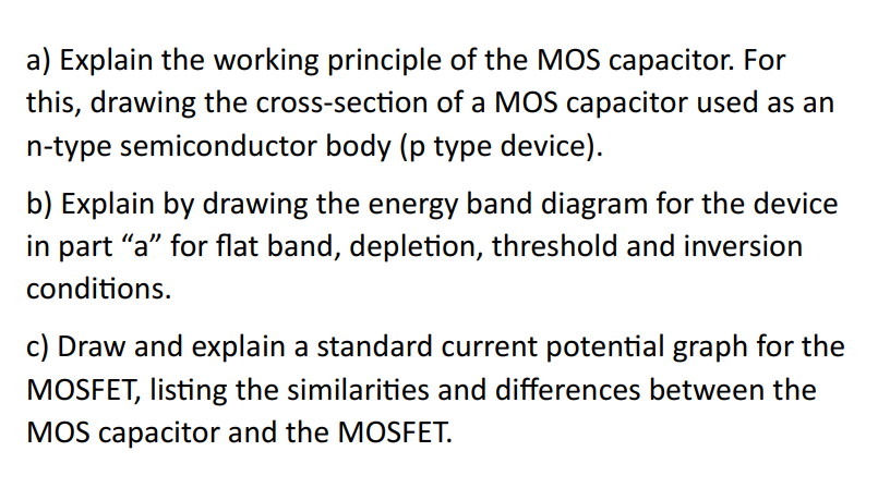 a) Explain the working principle of the MOS | Chegg.com