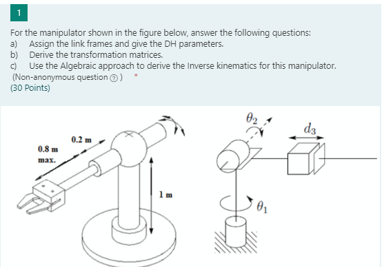 Solved 1 For the manipulator shown in the figure below, | Chegg.com
