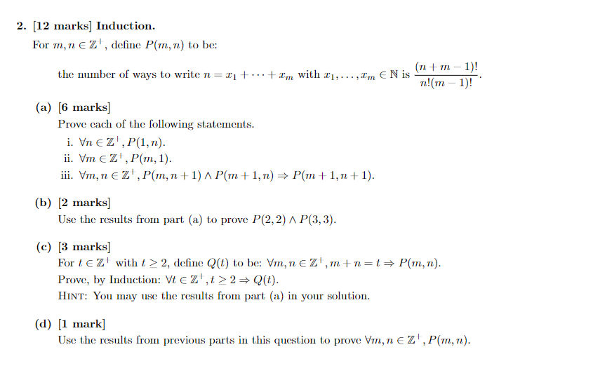 Solved 2. (12 marks] Induction. For m, n e Z', define P(m,n) | Chegg.com
