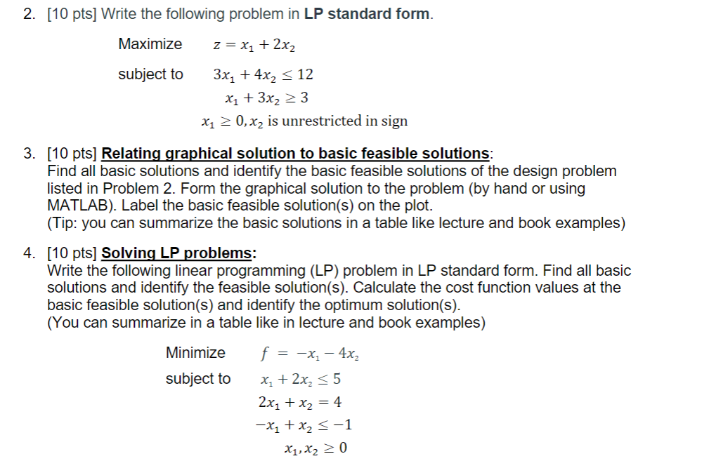 2. [10 pts] Write the following problem in LP | Chegg.com