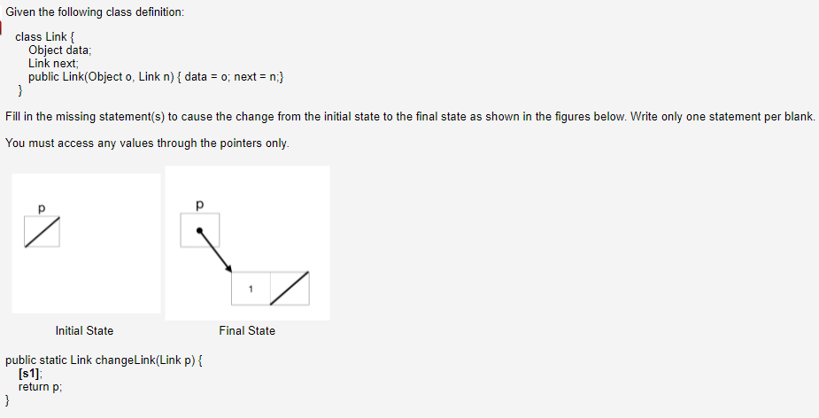 Solved Given the following class definition: class Link { | Chegg.com