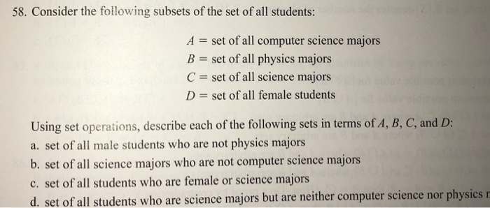Solved Consider the following subsets of the set of all | Chegg.com