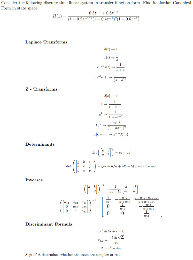Consider The Following Discrete Time Linear System In