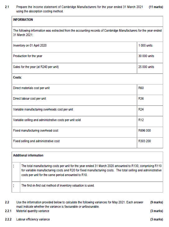 Solved 2.1 (11 marks) Prepare the Income statement of | Chegg.com