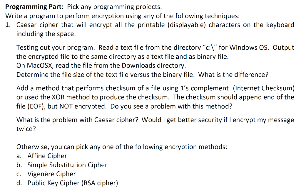 Solved Programming Part: Pick any programming projects. | Chegg.com