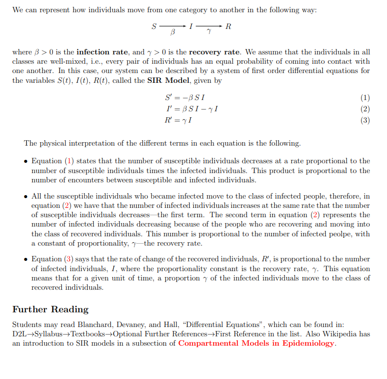 Solved Modeling Infectious Diseases The SIR (Susceptible, | Chegg.com