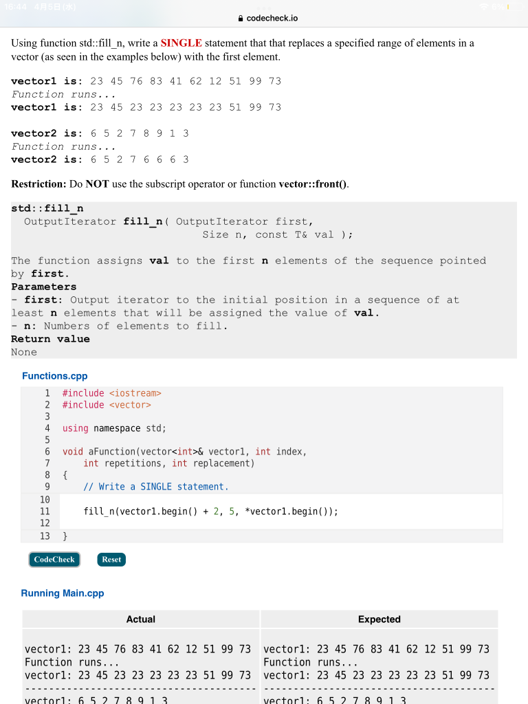 Solved Using function std::fill_n, write a SINGLE statement | Chegg.com