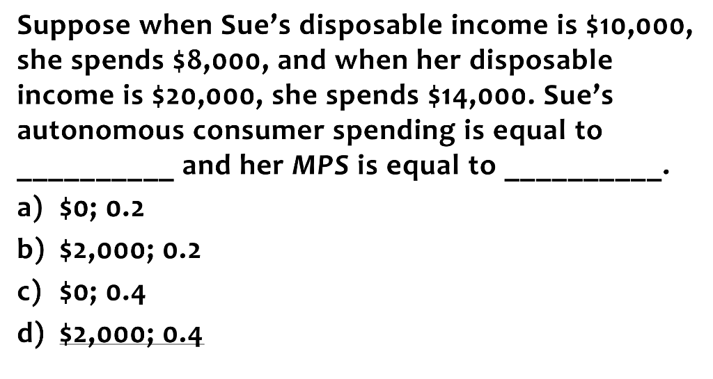Solved Suppose when Sue's disposable income is $10,000, she | Chegg.com