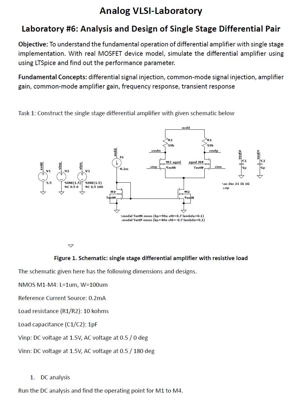 Solved Analog VLSI-Laboratory Laboratory #6: Analysis and | Chegg.com