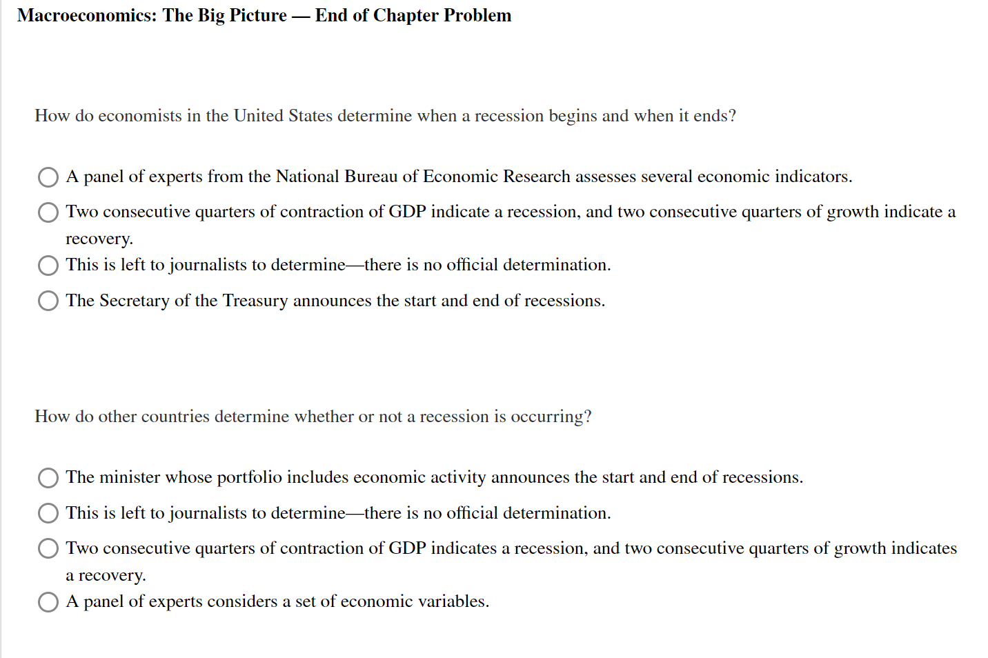 Solved Macroeconomics: The Big Picture - End of Chapter | Chegg.com