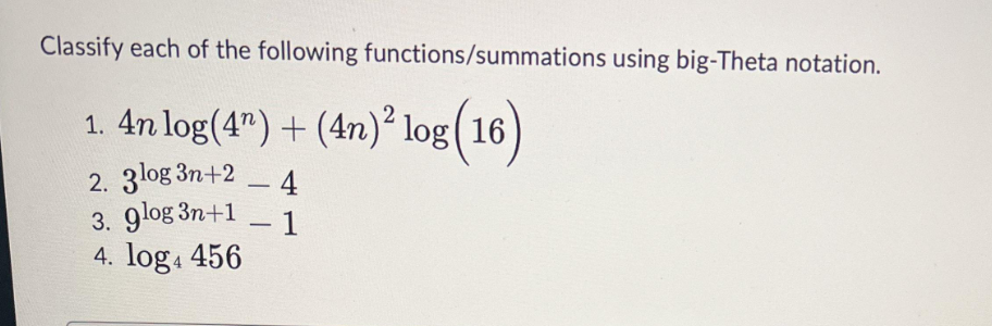 Classify Each Of The Following Functions Summations