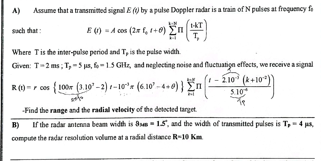 Solved A) ﻿Assume that a transmitted signal E(t) ﻿by a pulse | Chegg.com