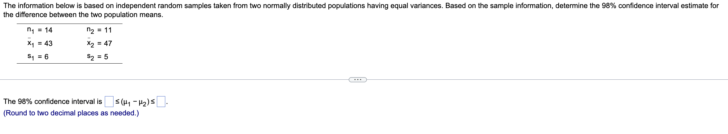 Solved the difference between the two population means. | Chegg.com